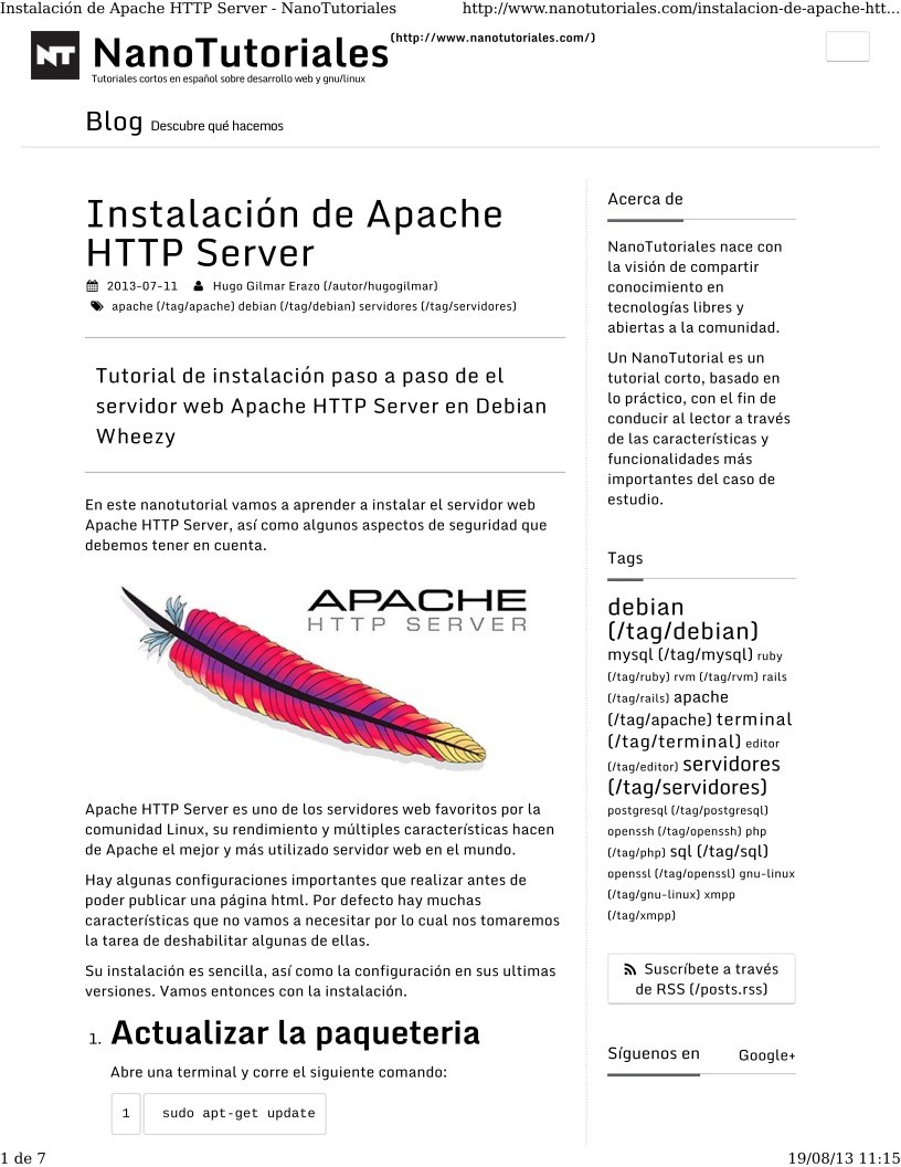 PDF de programación - NanoTutorial - Instalación de Apache HTTP Server